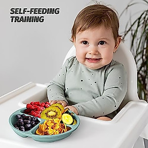 ME.FAN Suction Plates [4 Pack] Toddler Plates for Babies & Toddlers, Food Grade Silicone Baby Plates with Divided Design, Stay Put with 4 Suction Cups for Self Feeding