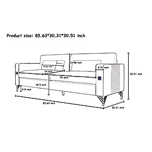 Velvet Sofa Couch Mid Century Modern Upholstered 3-Seater Loveseat with 2 Pillows and Armrest for Living Room, Apartment and Small Space, Retro Blue