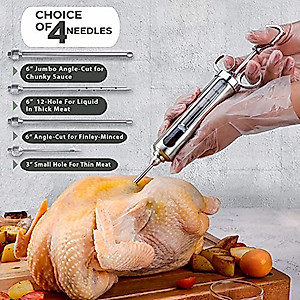 Grillin Pros Advanced Meat Injector Kit for Smoking & Grilling, Stainless Steel Large 2 Oz Syringe + Measuring Window for Cooking BBQ, Brisket, Turkey - Inject Marinade or Seasoning for Tender Flavor