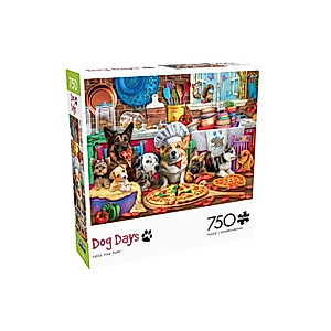Buffalo Games - Pizza Time Pups - 750 Piece Jigsaw Puzzle & Beachcombers - 750 Piece Jigsaw Puzzle Multicolor, 24" L X 18" W