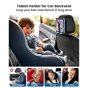 WONNIE Tablet Holder for Car, Upgraded iPad Holder for Car Back Seat Headrest Mount Holder for Kids with Anti-Slip Strap,Silicone Holding Net/Fits All 7-12.9'' Tablets