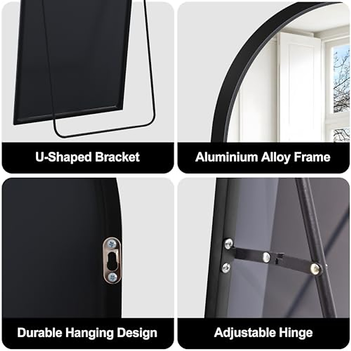 COFENY Full Length Mirror, 71" x 30" Black Arch Floor Wall Mirror, Stable Bracket Glass, Multiple Installation Ways
