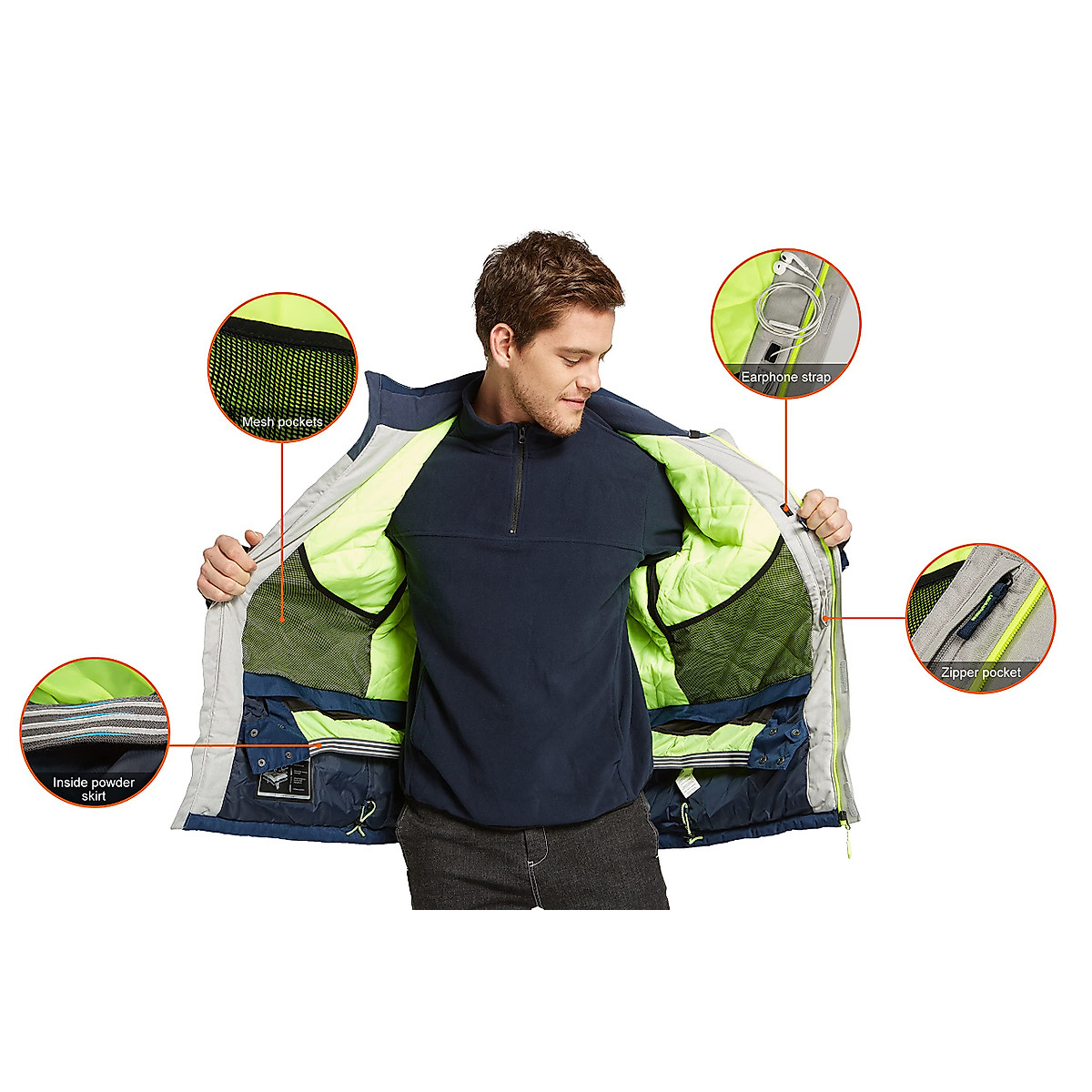 Orolay Men's Mountain Waterproof Ski Jacket Windproof Rain Jacket Winter Warm Snow Coat Blue L