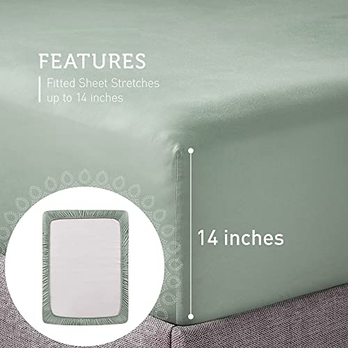 Hyde Lane 400 Thread Count 100% Cotton Queen Size Sheet Set, Cotton Sateen Sheets with Deep Pockets Fits Mattress Up to 14" Deep, Ultra Soft Thick Hotel Luxury Bed Bedding – 4 Piece Sea Foam