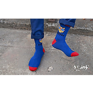 Wish Island Men's 5 Packs Animal Socks Cat Gifts Cute Fun Crazy Cotton Casual Crew Socks (Cat)