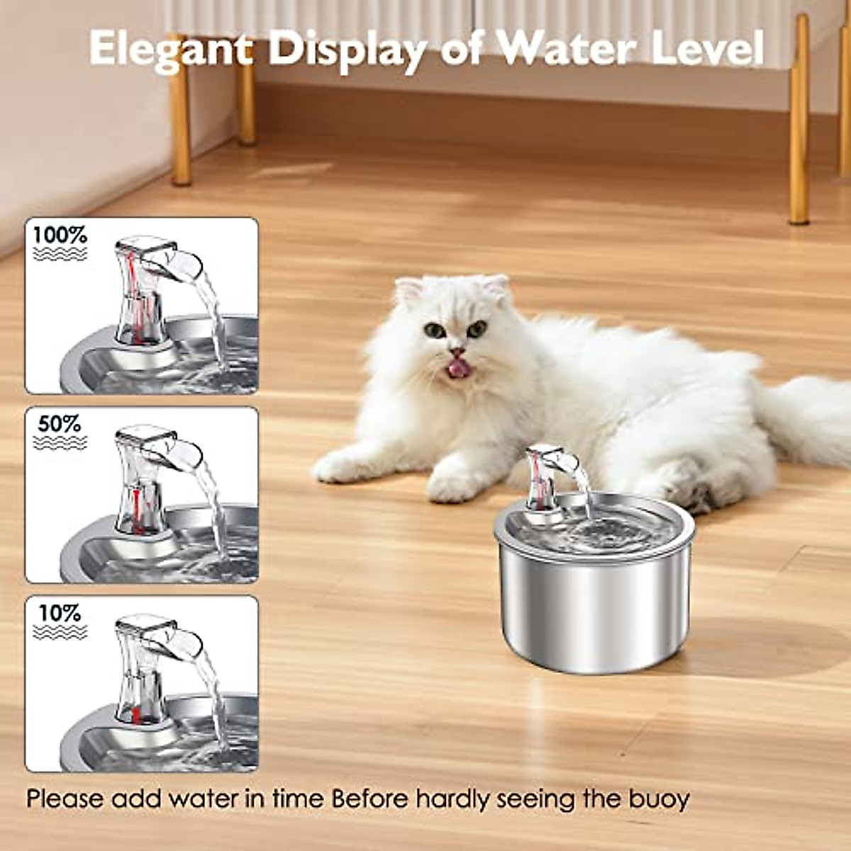 OASTRO Cat Water Fountain Stainless Steel, 68oz/2L Ultra Quiet Dog Water Bowl Indoor Pet Water Dispenser with Filters for Cats, Dogs, Multiple Pets