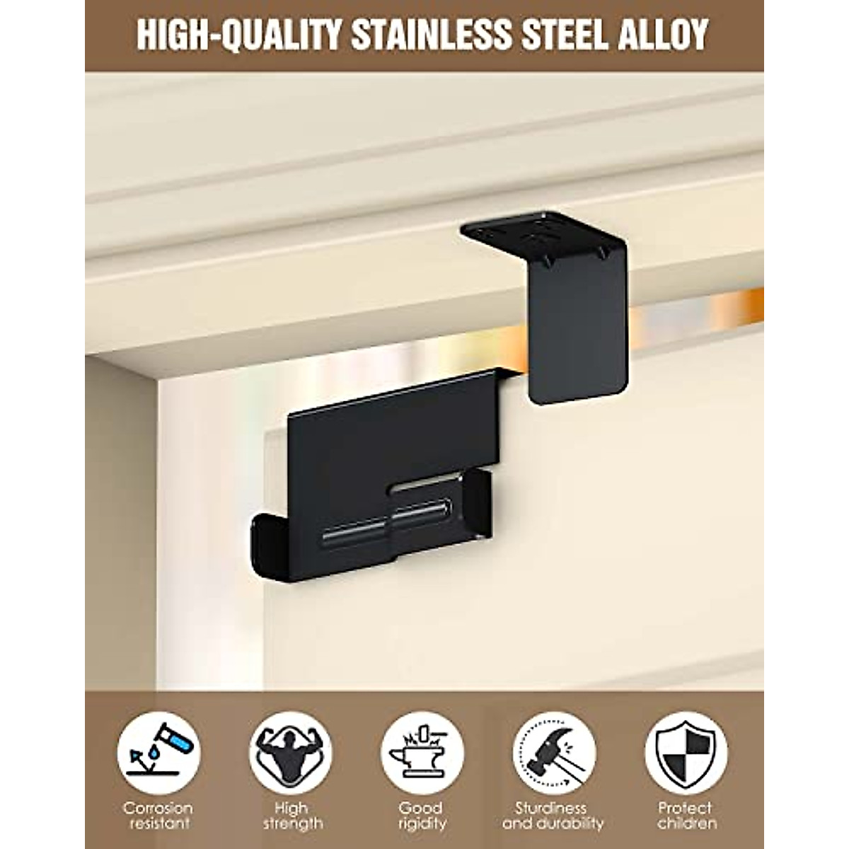 Child Proof Door Lock,Top Door Locks for Kids Safety,Front Door Child Safety Lock Made of Metal,Prevent Toddlers,Autistic Child,Pets & Dementia from Going Out,for Bedroom or Pantry(Black,2 Pack)