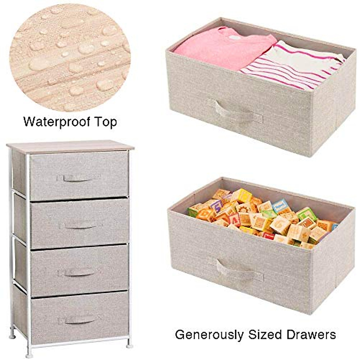 VUE Upgrade Dresser with 4 Drawers, Organizer Tall Fabric Storage Tower with Dust-Proof Pad for Bedroom,Hallway,Living Room,Closet,College Dorm - Sturdy Steel Frame,Wood Top,Easy Pull Fabric Bins
