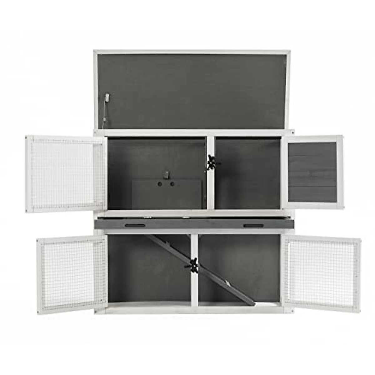 Evedy Wooden 2-Layer Pet House with Easy Clear Tray,Rabbit Bunny Hutch Chicken Coops Dog Cage,Dark Gray, 36''L X 17.7''D X 31.9''H