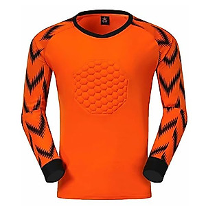 inhzoy Boys Football Goalkeeper Shirts and Pants Kit Sponge Padded Jersey Soccer Goalie Keeper Uniform Suit Orange 9-10 Years