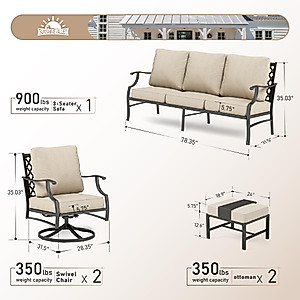 SUNSHINE VALLEY Patio Furniture Set, Modern Metal Outdoor Patio Furniture, 3 Seater Sofa, 2 Swivel Chairs, 2 Ottomans and 5.75" Extra Thick Cushion, Patio Conversation Set for Garden Backyard Deck