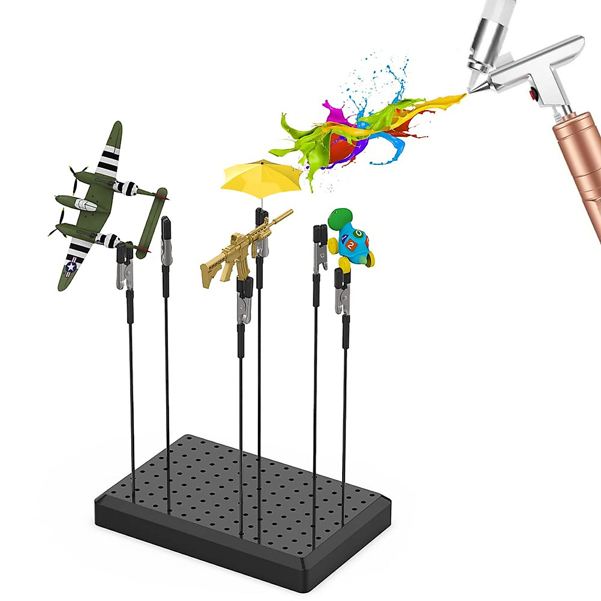 Actekart Painting Stand Base Holder and 12PCS Alligator Clip Sticks Set (with Sturdy Rubber Tips) Modeling Tools for Airbrush Spray, for Gundam Hobby Model Parts Assemble, for DIY Card Photo Memo