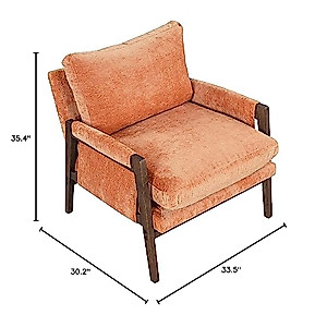 Merax Mid-Century Modern Leisure Velvet Accent Chair with Solid Wood and Thick Seat Cushion for Living Room, Bedroom, Studio, Orange