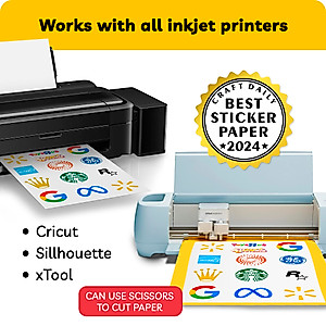 (30 Sheets) Printable Vinyl Sticker Paper for Inkjet Printer Waterproof - White, Matte, 8.5 x 11 Inkjet Sticker Paper, Cricut Sticker Paper Printable , Waterproof Sticker Paper / Paper Plan
