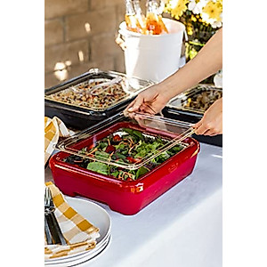 Fancy Panz Classic, Dress Up & Protect Your Foil Pan, Made in USA, Fits Half Size Foil Pans. Hot or Cold Food. Stackable for easy travel. (Red)