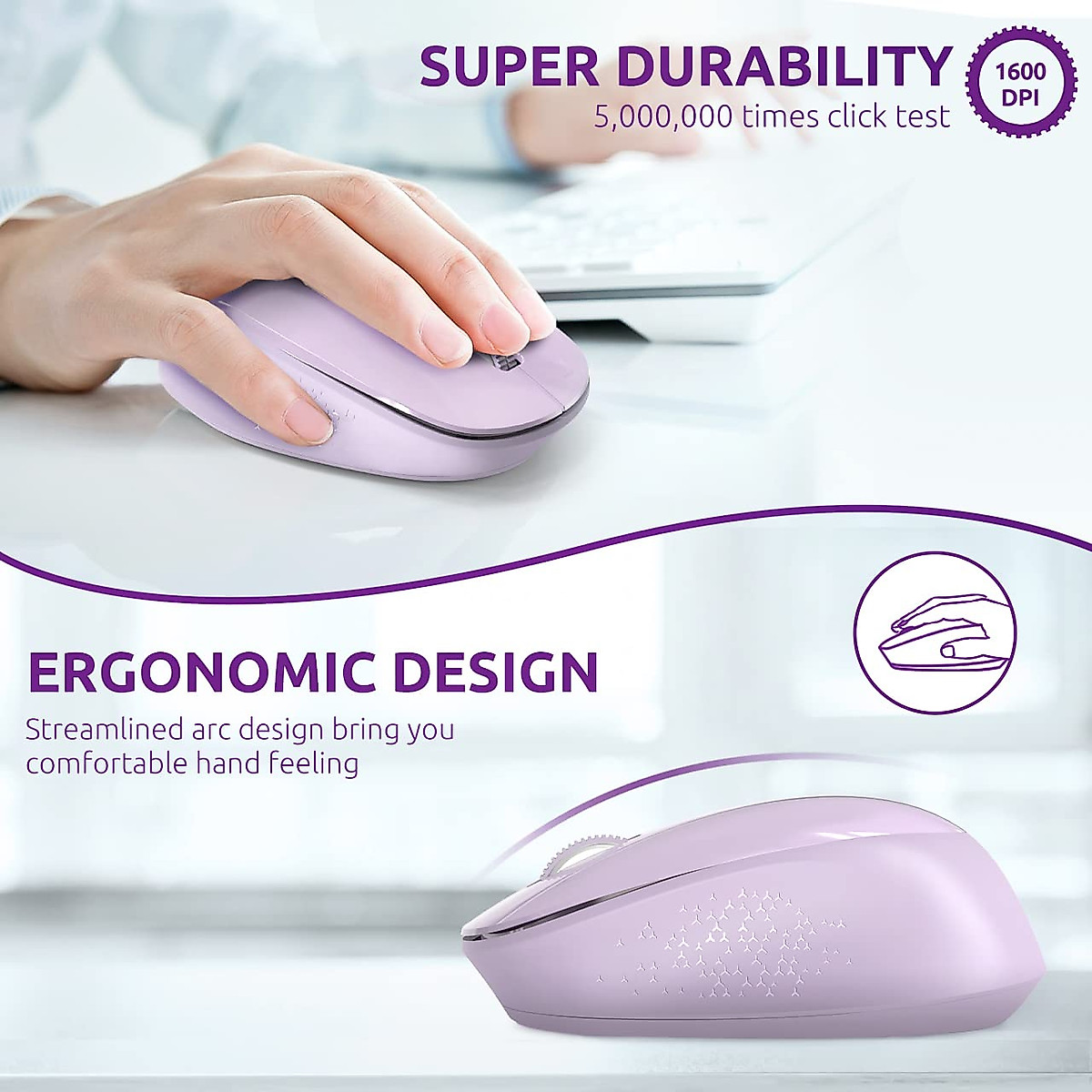 Trueque Wireless Mouse E702 2.4GHz Portable Computer Mouse with USB Receiver, Comfortable Silent Mice for Laptop, Chromebook, PC, Notebook, Desktop, Windows, Mac (Purple)