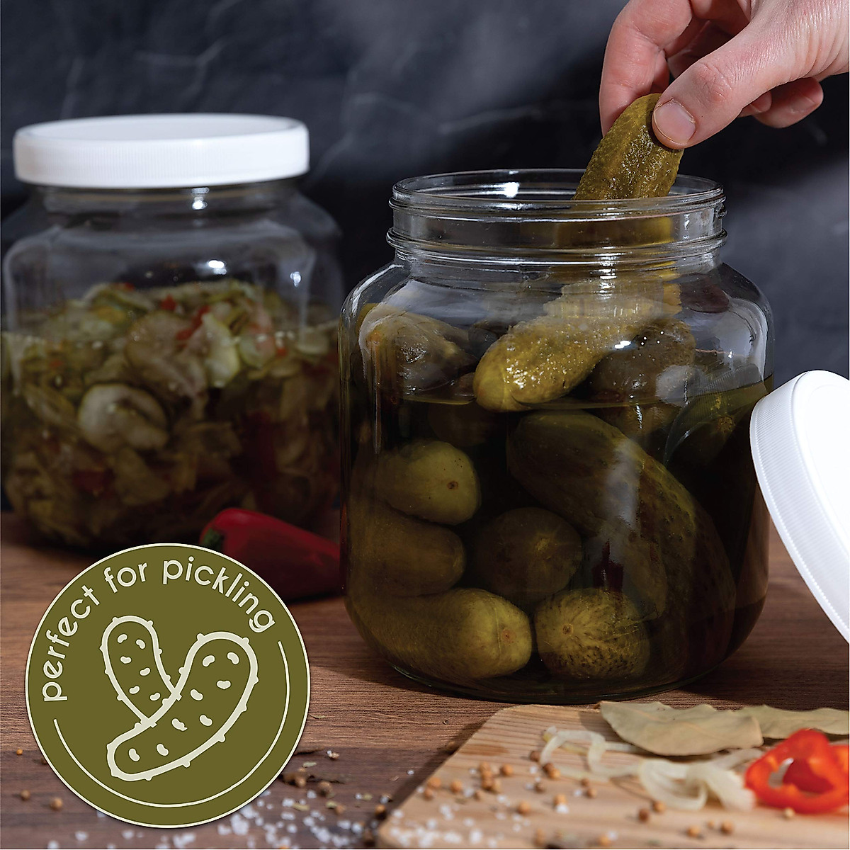 6 Pack of Half Gallon Mason Jars - Wide Mouth with Airtight Lid - Safe Container for Fermenting, Pickling, and Storing - By KitchenToolz