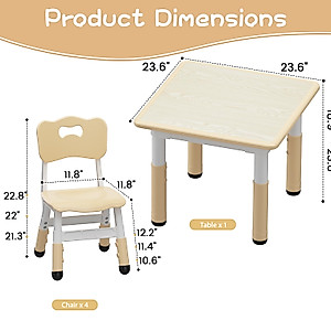 GAOMON Kids Table and 4 Chairs Set with Graffiti Desktop, Height Adjustable Toddler Table and Chairs Set, 4 in 1 Activity Table Play Table for Reading, Drawing, Playing, Eating