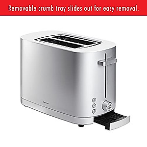 ZWILLING Enfinigy Cool Touch Toaster 2 Slice with Extra Wide 1.5" Slots for Bagels, 7 Toast Settings, Even Toasting, Reheat, Cancel, Defrost, Silver