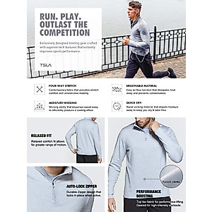 TSLA Men's Quarter Zip Thermal Pullover Shirts, Winter Fleece Lined Lightweight Running Sweatshirt, Fleece 1/4 Zip Sweatshirt Black, Medium