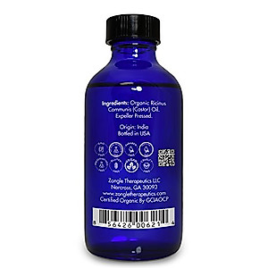 Organic Castor Oil by Zongle, 4 OZ – 100% Pure for Eyelashes, Face, Skin, Belly Button, occasional Constipation, Hair Growth, Eyebrows, Body, Lashes – USDA Certified, Therapeutic Grade