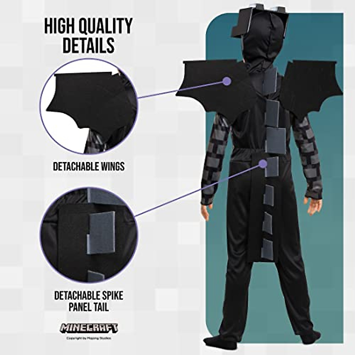Disguise Minecraft Ender Dragon Costume for Kids, Video Game Inspired Character Outfit, Classic Child Size (10-12),Black