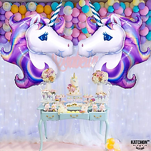 KatchOn, Huge Purple Unicorn Balloons - 43 Inch, Unicorn Head Balloon | Unicorn Mylar Balloons for Unicorn Party Decorations | Purple Unicorn Birthday Decorations for Girls | Unicorn Party Supplies