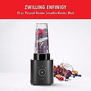 ZWILLING Enfinigy Personal Blender, Piranha Teeth Cross Blade for Ultimate Blending, Smoothies, Shakes and More, 20 fl oz Breakproof Travel Cup with Lid, BPA Free, Black