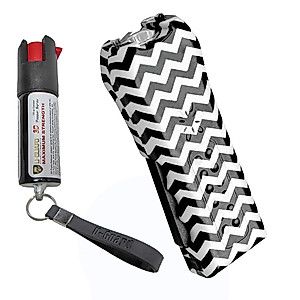 Personal Stun Gun Stun Gun Flashlight Alarm Pepper Spray Keychain Self Defense Kit. Multi-Function Less Lethal Weapon Combo. Tactical Gear for Women Or Men While Walking, Camping Or Hiking (Zebra)