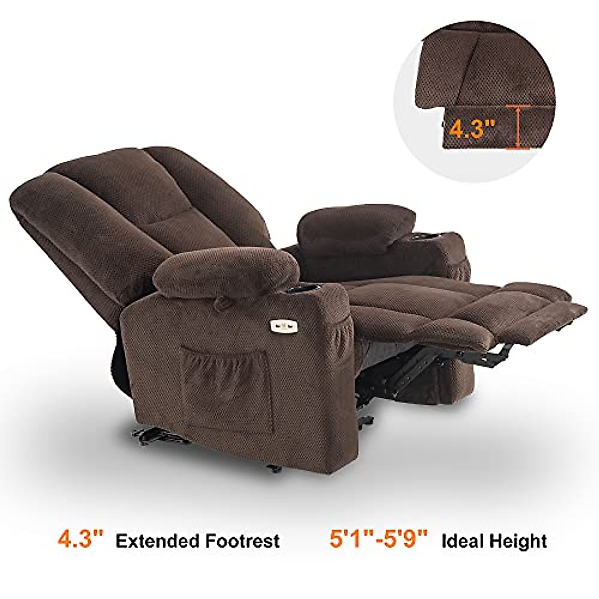 MCombo Fabric Electric Power Recliner Chair with Heat and Massage, Cup Holders, USB Ports, Extended Footrest, Cloth Powered Reclining for Living Room 8015