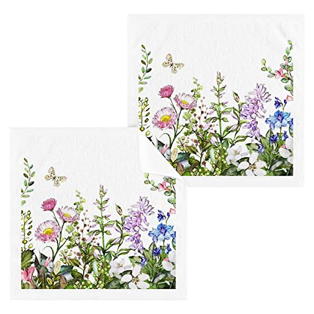 ALAZA Wash Cloth Set Wild Flowers Butterfly - Pack of 6 , Cotton Face Cloths, Highly Absorbent and Soft Feel Fingertip Towels(236na5b)