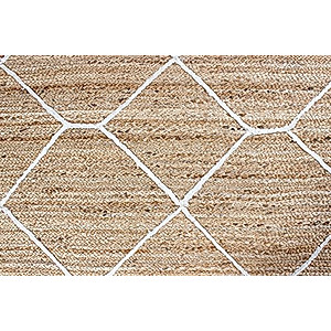 Casavani Indian Handmade Natural Fiber Rug Geometric Beige & White 3x5 Ft Rectangular Shape Jute Rug Best Uses For Bedroom,Dining Room & Loundry Room 11x11 Feet Square