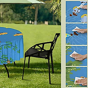 Lirduipu Aquarium Leaf Pattern Round Outdoor Tablecloth,Outdoor Round Tablecloth with Umbrella Hole - Water Resistant Spillproof,for Umbrella Table Patio Garden(72" Round,Multicolor)