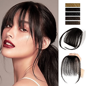 MORICA Clip in Bangs for Women 100% Human Hair Extensions Wispy Bangs Fringe with Temples Hairpieces Air Bangs Flat Bangs Clip Curved Bangs for Daily Wear