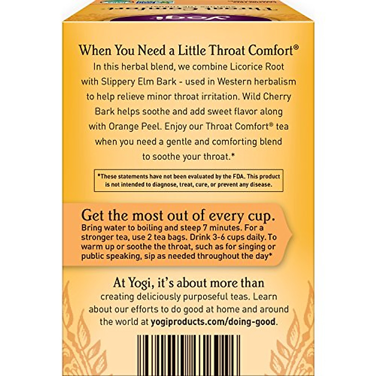 Yogi Tea Throat Comfort Tea - 16 Tea Bags per Pack (4 Packs) - Herbal Tea for Throats - Organic Throat-Soothing Tea - Includes Licorice Root, Wild Cherry Bark, Slippery Elm Bark & More