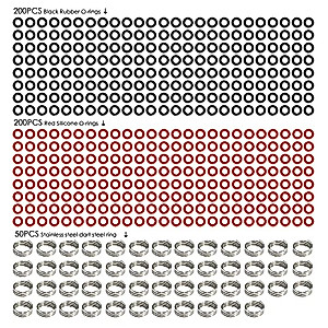 DIOLILI Dart Shaft O-Ring Applicator Tool+200 Pcs Black Rubber O-Rings+200 Pcs Red Silicone Ring+50 Pcs Dart Steel Rings Accessory Washers Keep Shafts Tight …