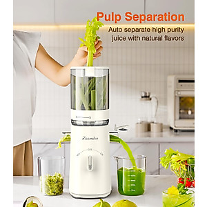 Cold Press Juicer, Updated Masticating Juicer Machines with 5" Feeding Chute Fit Whole Fruits &Vegetables, 99.6% Juice Purity, Streamlined Parts Easier to Clean/1.5L Capacity/2 Cups Included