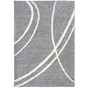 Rugshop Cozy Contemporary Stripe Perfect for Living Room,Bedroom,Home Office Non-Shedding Plush Shag Area Rug 7'10" X 10' Gray-White