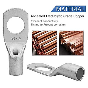 ELECFUN 10pcs 6AWG 3/8" Stud Heavy Duty Cable Lugs with Spy Hole Battery Cable Tinned Copper Ring Terminal Connectors TK16-10