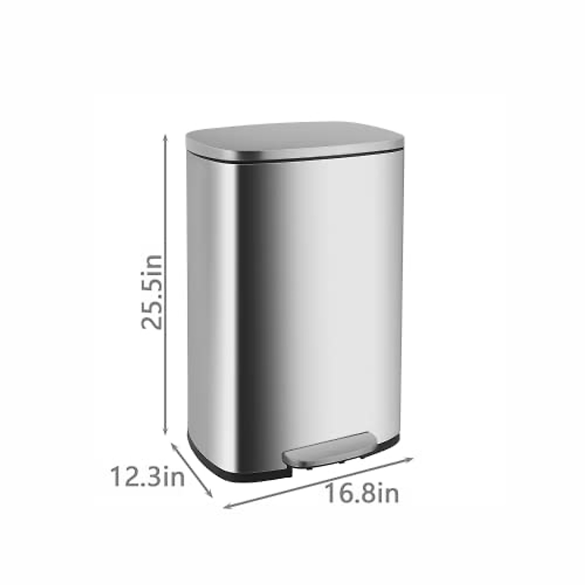 13 Gallon Trash Can, Fingerprint Proof Stainless Steel Kitchen Garbage Can with Hinged Lids & Removable Inner Bucket and Durable Pedal, Pedal Rubbish Bin for Home Office Indoor Outdoor, Silver