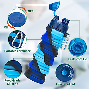 Collapsible Water Bottles, 2 Pack 16oz Silicone Travel Water Bottle Leakproof BPA Free Foldable Sport Water Bottles with Leak proof Twist Cap for Camping,Hiking Outdoor Indoor Sport