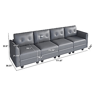 LLappuil Modular Sofa Faux Leather Fabric 102" Sectional Couch 4 Seater with Storage Seat, Modern Sectional Sofa for Living Room, Office, Dark Grey