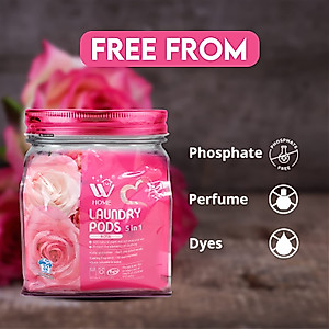 Natural Solution 5-in-1 Laundry Pods, Total 96 Count, Ultra Concentrate with Powerful Stain Lifter Technology, Fabric Softener With Rose Extracts, Detergent Pods, 32 Count/Each (Pack of 3)