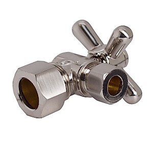 Westbrass D105BX-07 1/4-Turn Cross Handle Angle Stop Shut Off Valve, 5/8" OD x 3/8" OD, Satin Nickel