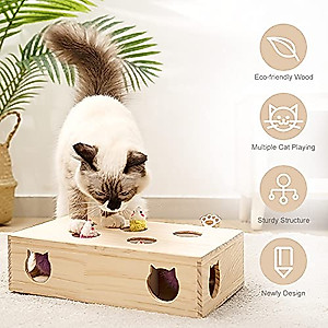 MEWOOFUN Cat Toys Interactive Whack-a-mole Solid Wood Toys for Indoor Cats Kitten Catch Mice Game