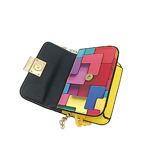 HUAI CHAOSmall Crossbody Bag for Women Girls Fashion Fun Leather Handbag Multi Color Blocks Chain Purse Yellow