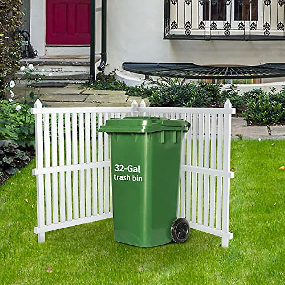 Beimo Privacy Fence Panels Screen Outside, Air Conditioner Fence Vinyl Plastic Outdoor Garbage Trash Can Enclosure, 2 White Panels, 36 "W x 42 "H with Metal Stake