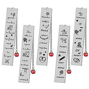 5 Pieces Teacher Bookmark Thank You Bookmark with Pendant Classic Graduation Teacher Bookmark Christmas Present for Teacher Graduation Present (Teaching is A Work Style)