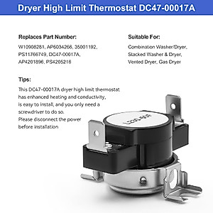 DC47-00017A Dryer High Limit Thermostat for Samsung AP4201896, PS4205216, W10908281, AP6034266, 35001192, PS11766749, DC47-00017A(3 Pack)