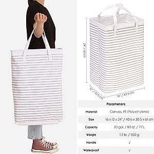 Hinwo 20 Gal / 77L Freestanding Large Laundry Hamper, Collapsible Laundry Storage Basket with Easy Carry Extended Handles for Clothes Toys, 16 x 12 x 24 Inches, Grey Stripe